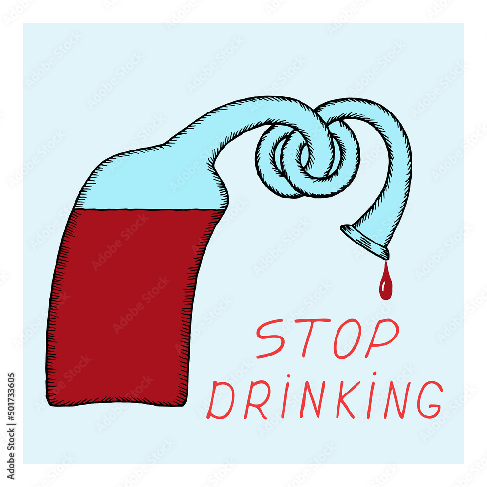 A bottle of alcohol with a knotted neck of the bottle. At the bottom of ...