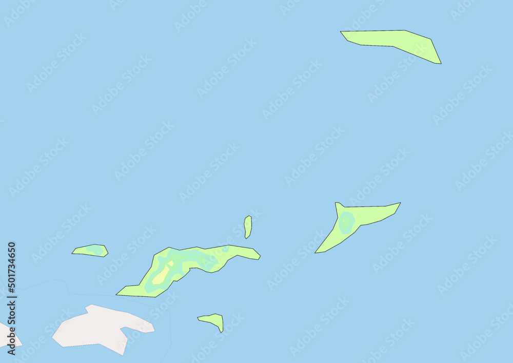 High detailed vector British Virgin Islands physical map, topographic ...