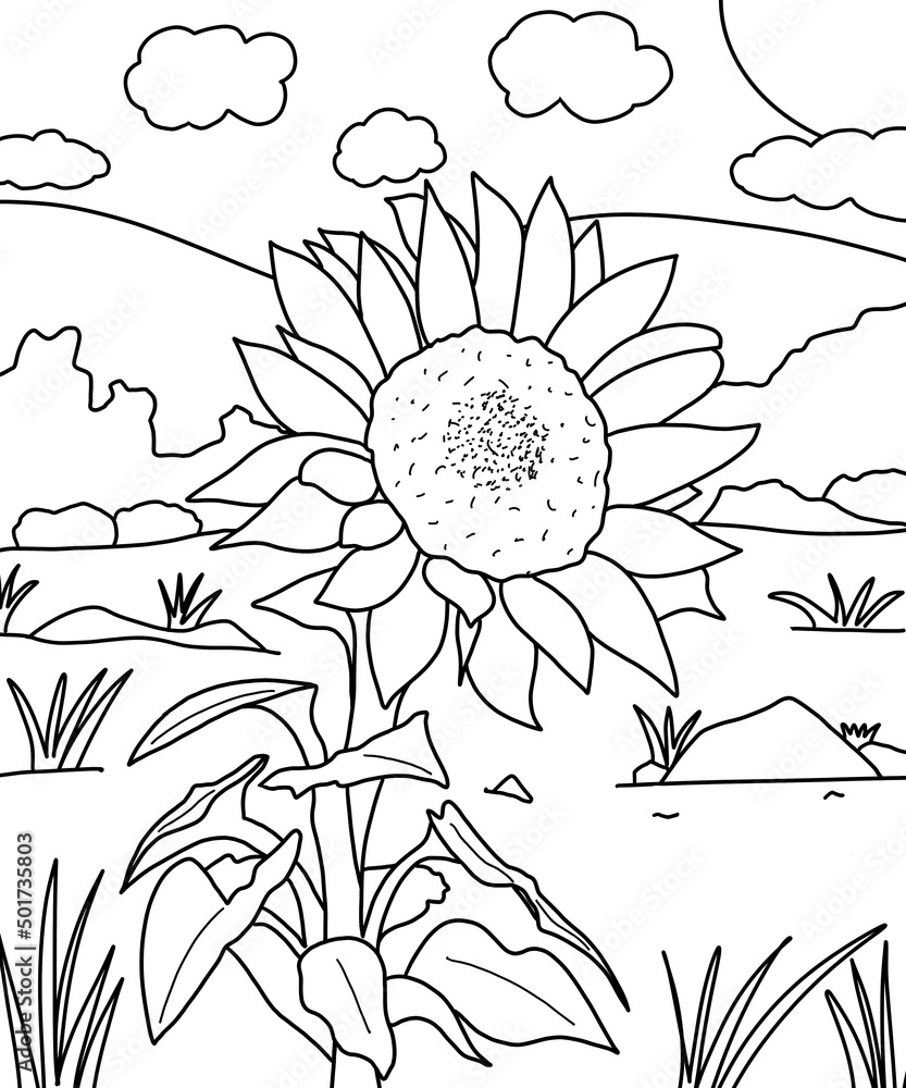 Sunflowers, summer, coloring pages for kids and adults Stock ...