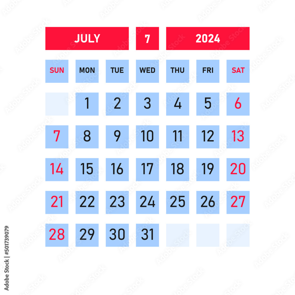 july 2024 calendar template design. Desktop calendar in simple style ...