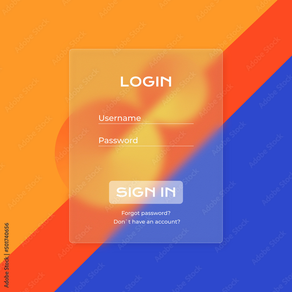 Glassmorphism vector template. Glass effect login page. Welcom and ...