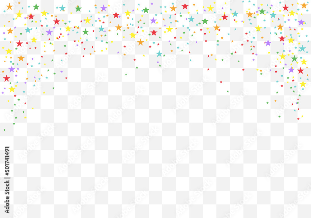 Festive colorful star confetti. Rainbow stars on transparent background ...