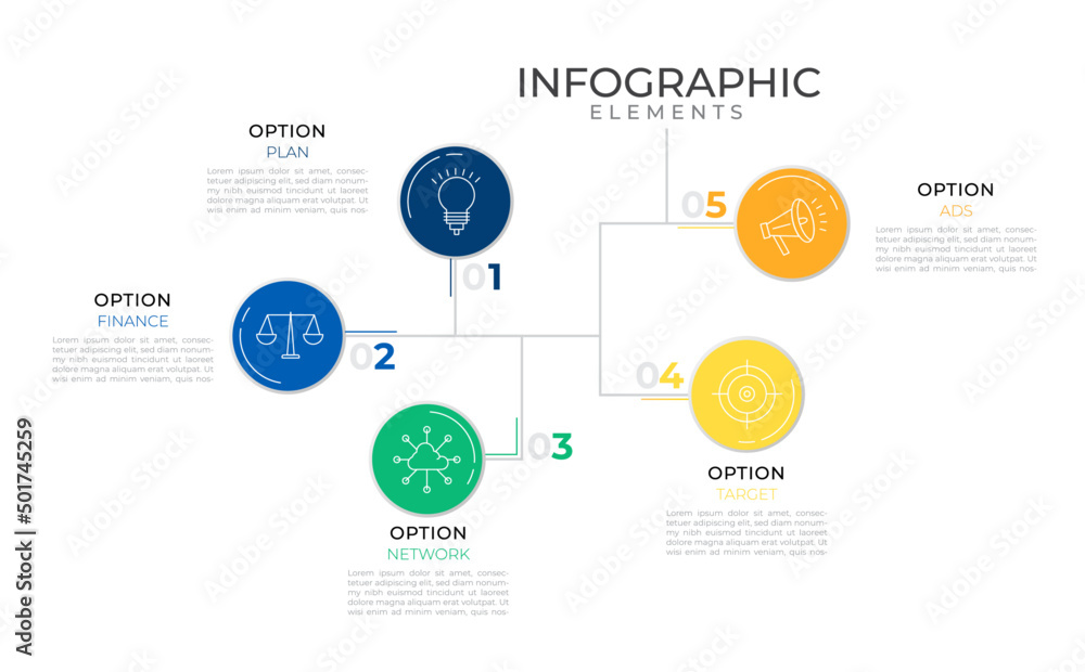 Five process timeline business infographic elements plan concept design ...