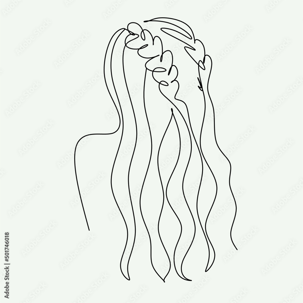 Woman Line Art. Line drawing of girl with long hair. Vector beauty logo ...