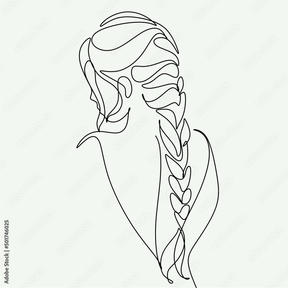 Woman Line Art. Line drawing of girl with long hair. Vector beauty logo ...