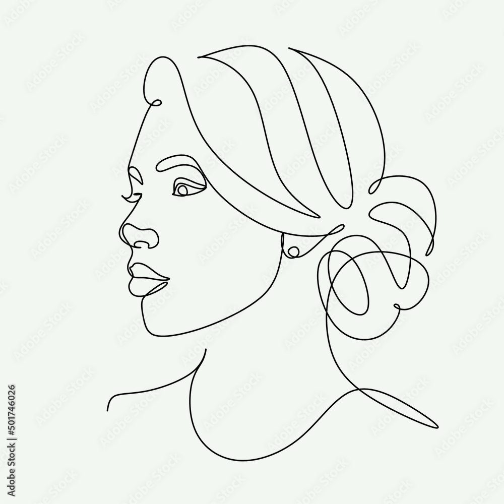 Woman Line Art. Line drawing of girl with long hair. Vector beauty logo ...