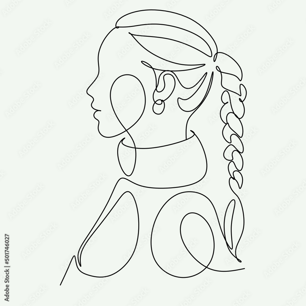 Woman Line Art. Line drawing of girl with long hair. Vector beauty logo ...