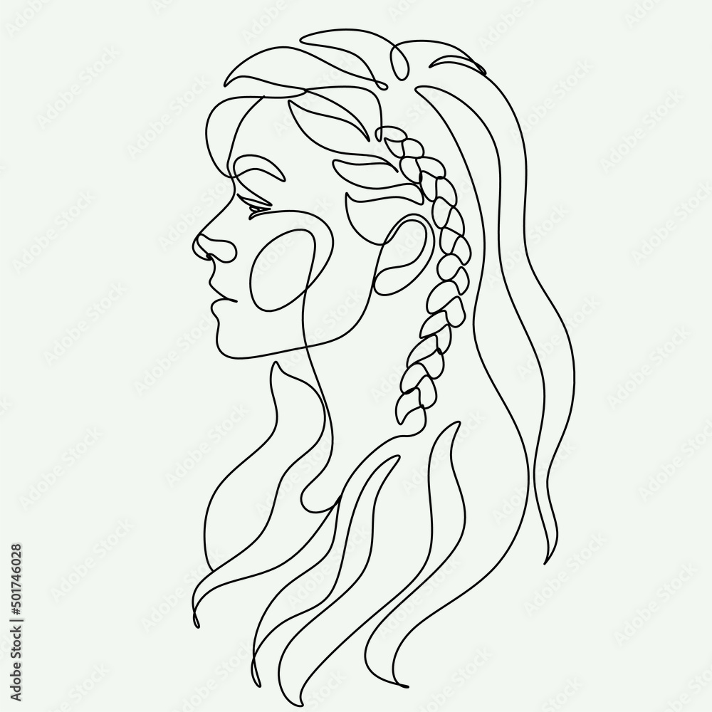 Woman Line Art. Line drawing of girl with long hair. Vector beauty logo ...