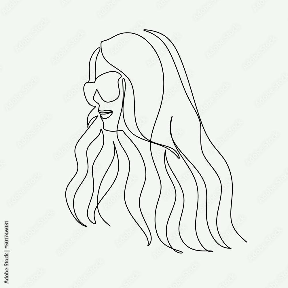 Woman Line Art. Line drawing of girl with long hair. Vector beauty logo ...