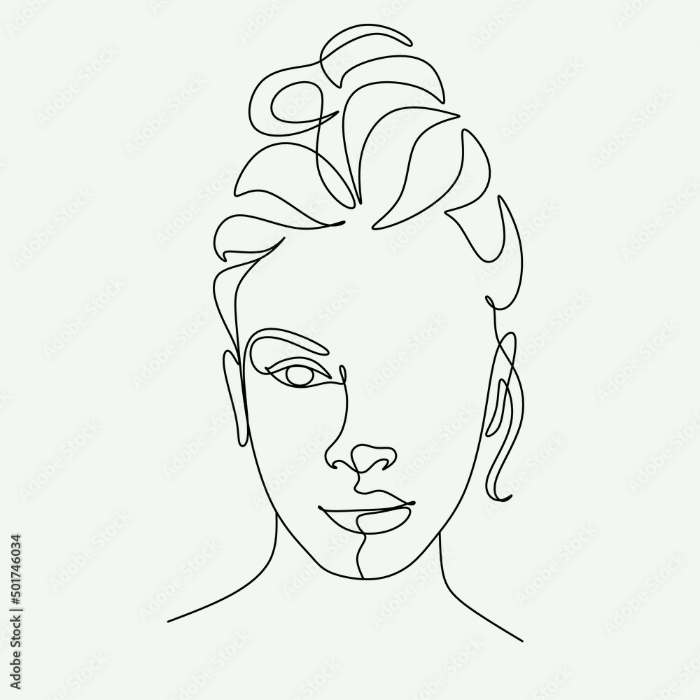 Woman Line Art. Line drawing of girl with long hair. Vector beauty logo ...