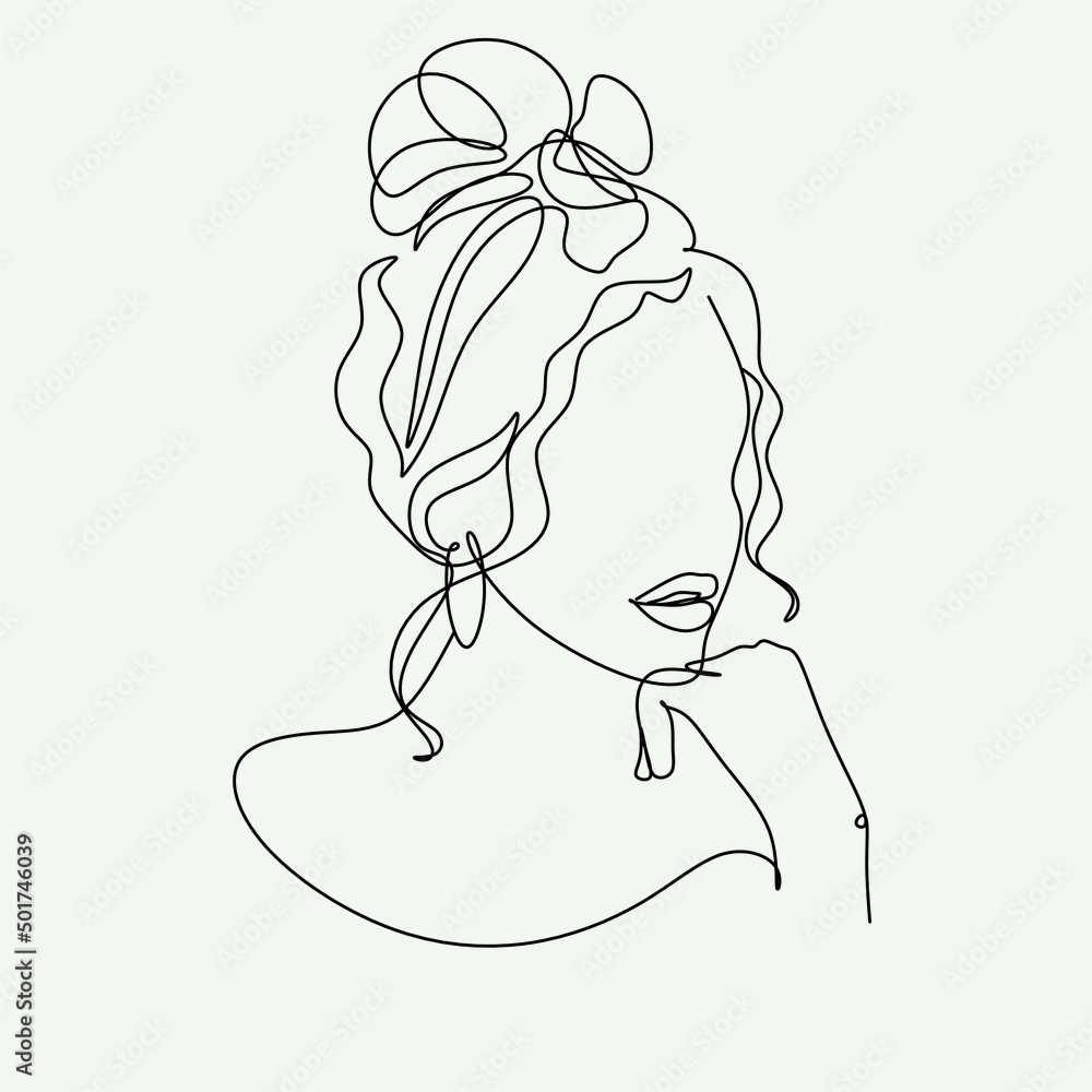 Woman Line Art. Line drawing of girl with long hair. Vector beauty logo ...