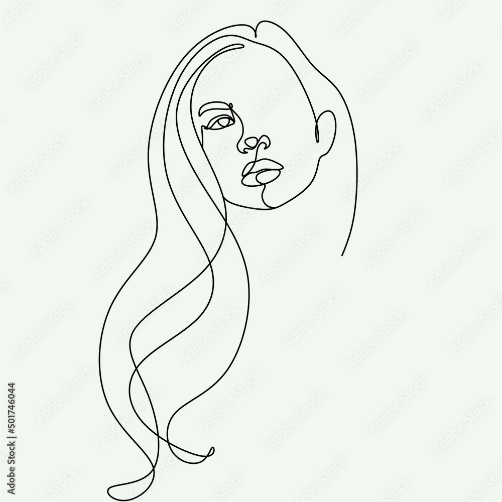 Woman Line Art. Line drawing of girl with long hair. Vector beauty logo ...