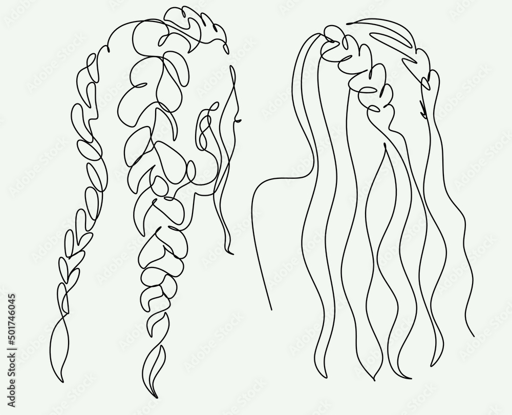 Woman Line Art. Line drawing of girl with long hair. Vector beauty logo ...