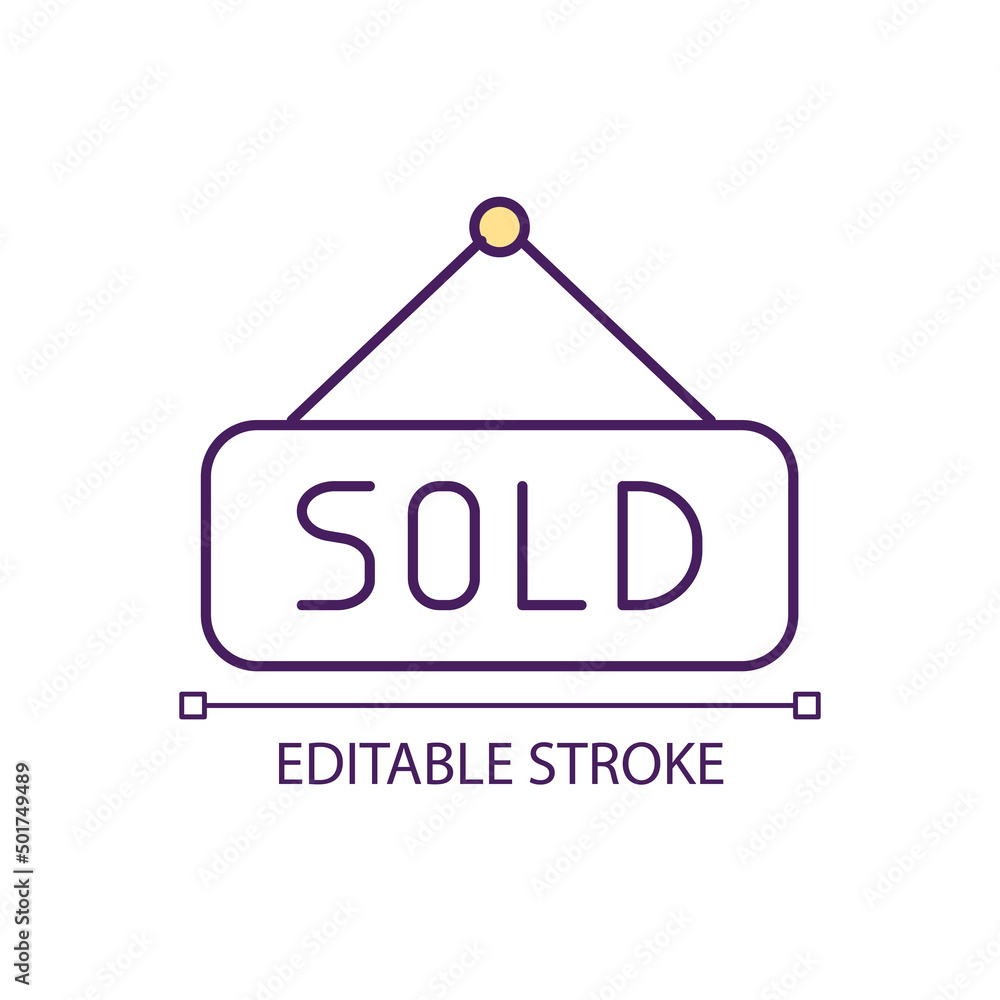 Sold tablet concept icon. Marketing and commerce. Store door sign ...