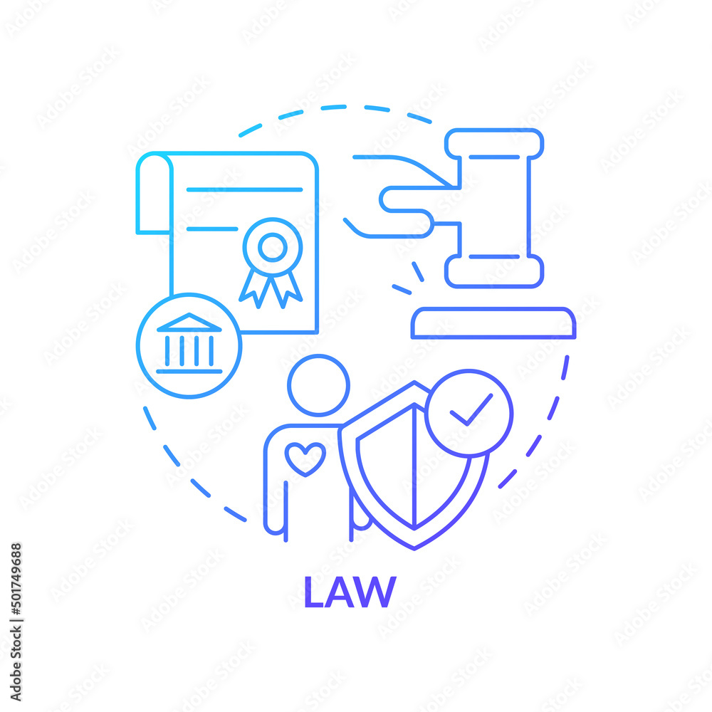 Law blue gradient concept icon. System of rules in community ...