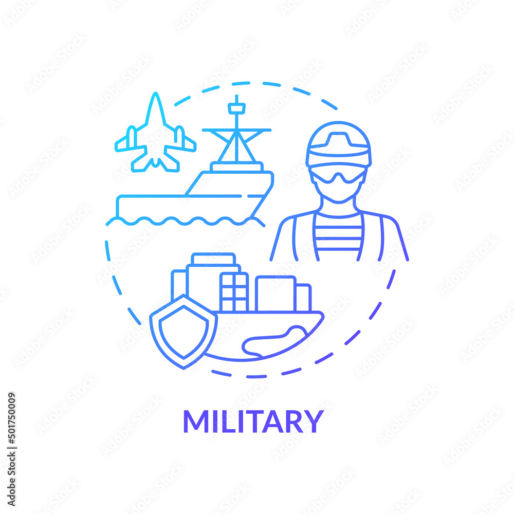 Military blue gradient concept icon. Armed forces. State defence and ...