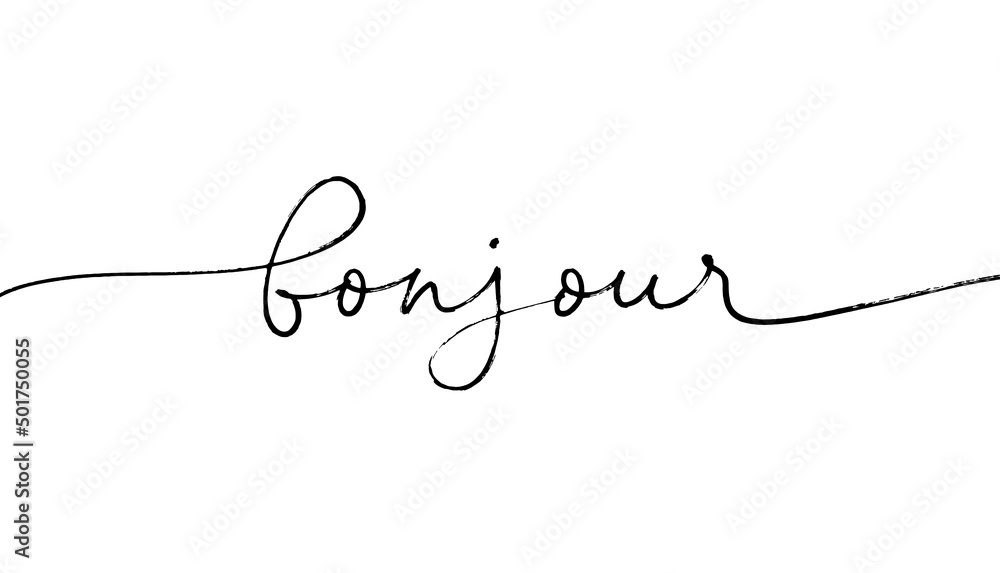 Bonjour black line vector calligraphy isolated on white background ...