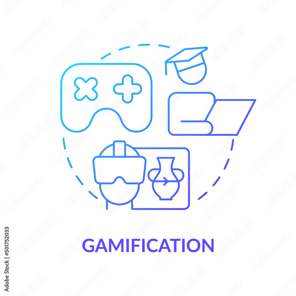 Gamification blue gradient concept icon. Virtual reality for learning ...