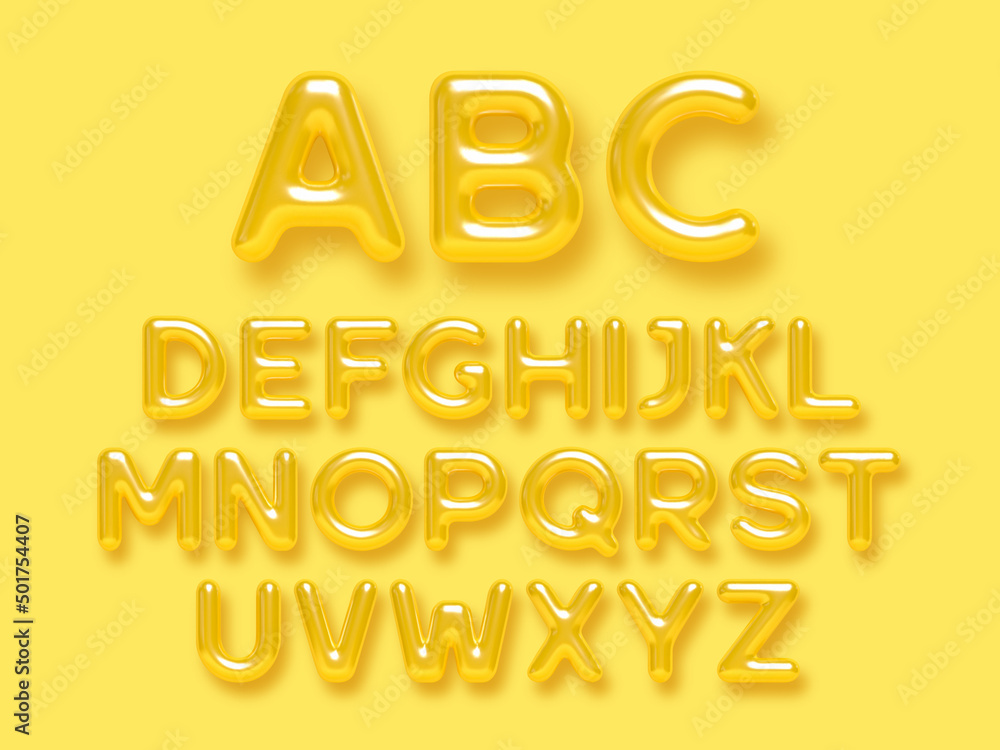 Summer yellow alphabet vector set. 3d realistic glossy typeface ...