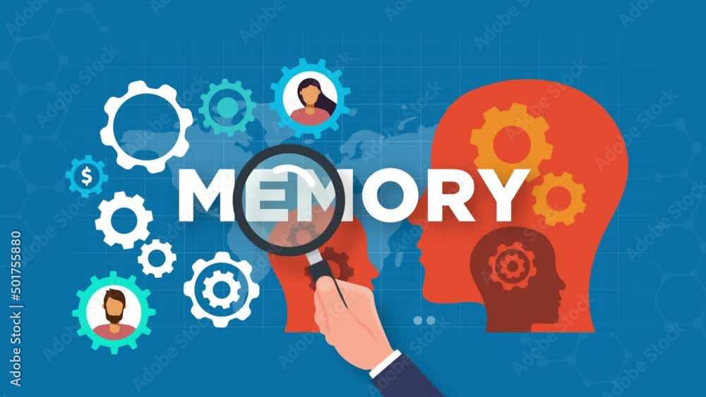 memory concept animation.gears and Silhouette of a human head. Stock ...