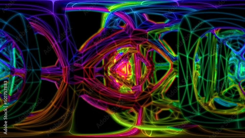 Seamless animation of rainbow lowpoly wireframe structure. Metaverse ...