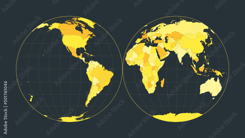 World Map. Mollweide projection interrupted into two (equal-area ...