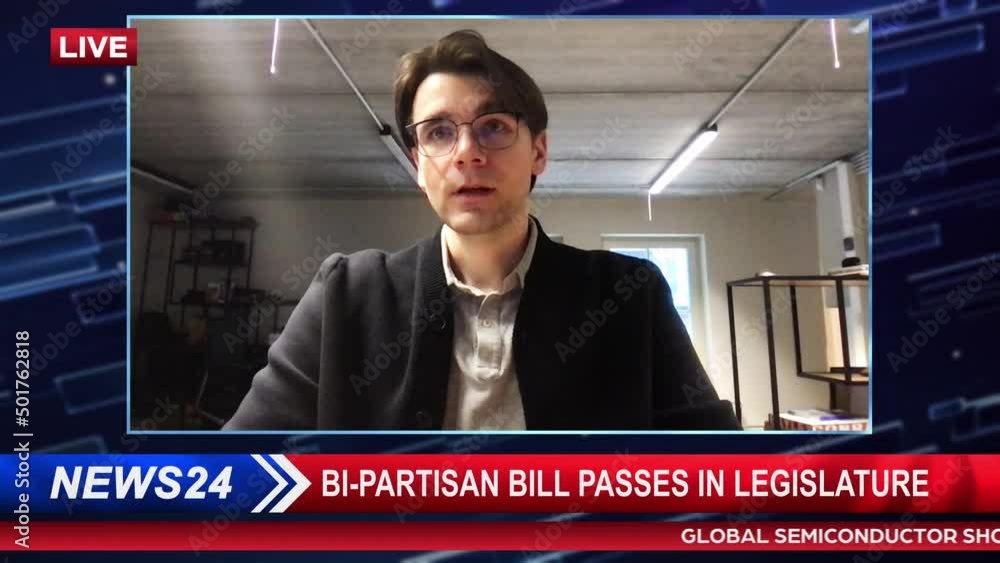 Live Report TV News Expert Interview. Professional Guest Talking ...