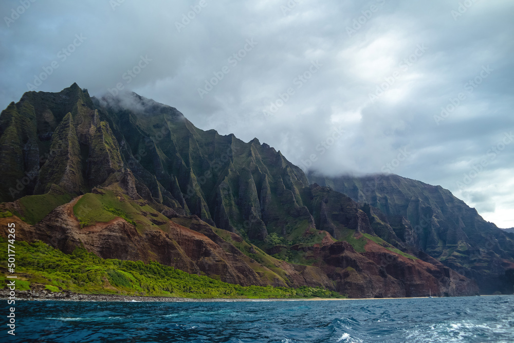 The gorgeous rugged wilderness and cliffs of Kauai's Napali Coast in ...