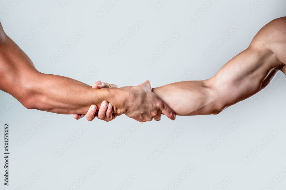 Two hands, helping arm of a friend, teamwork. Helping hand concept and ...
