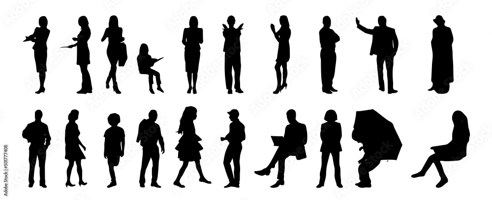 Poster Vector silhouettes, Outline silhouettes of people, Contour ...