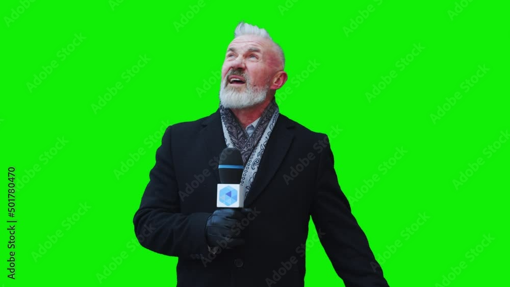 TV Live News Programme: Caucasian Male Presenter Reporting Green Screen ...