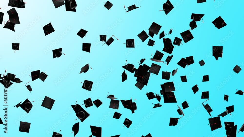 4k footage animation Graduation. Throwing up caps, diplomas 3D animaton ...