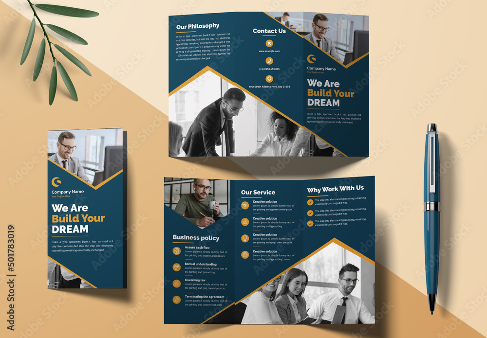 Trifold Brochures with Triangular Elements Stock Template | Adobe Stock