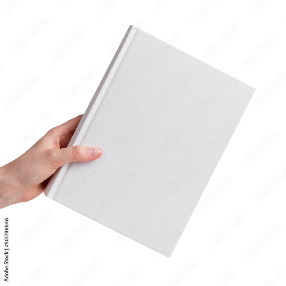 Hand holding book mockup isolated on white background. Education ...