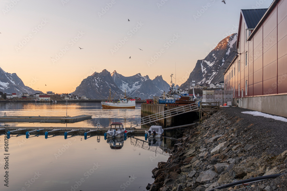 Reine Moskenes Norland Lofoten islands in Norway. Landscape in winter ...