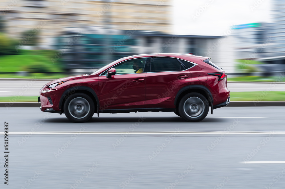 Car Driving On Road Side View