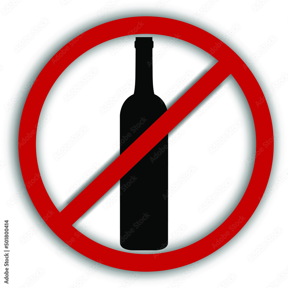 Vector image of a prohibition sign on which a crossed out bottle of ...