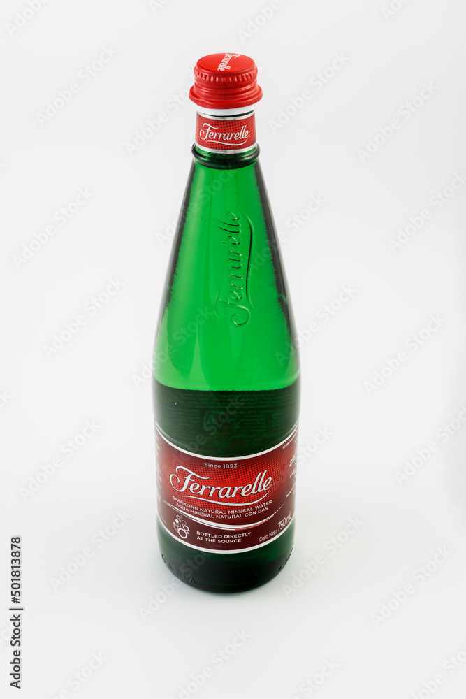 Ferrarelle sparkling natural mineral water with logo. Italian brand 750 ...