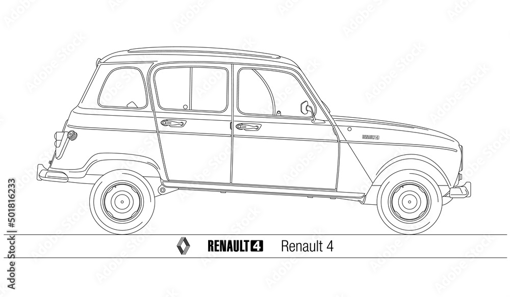 Renault 4 french vintage car silhouette outlined, illustration Stock ...