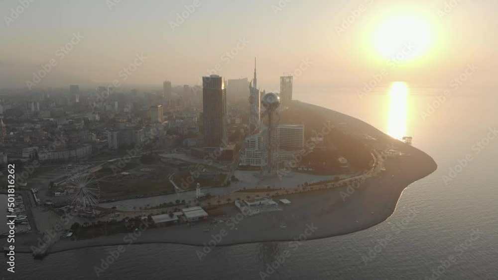 Vidéo Stock Static aerial view of Batumi city famous landmarks with ...