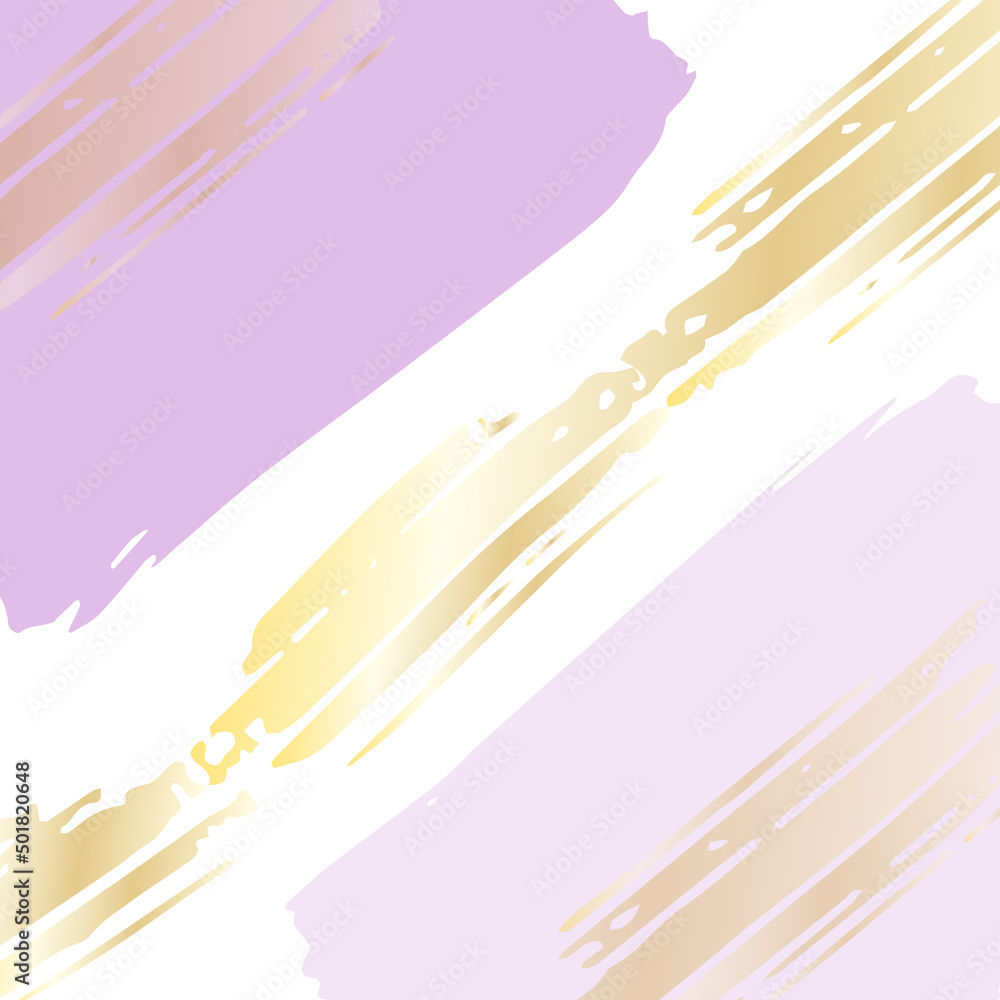 Brush strokes in pastel colors with gold gradient on a white background ...