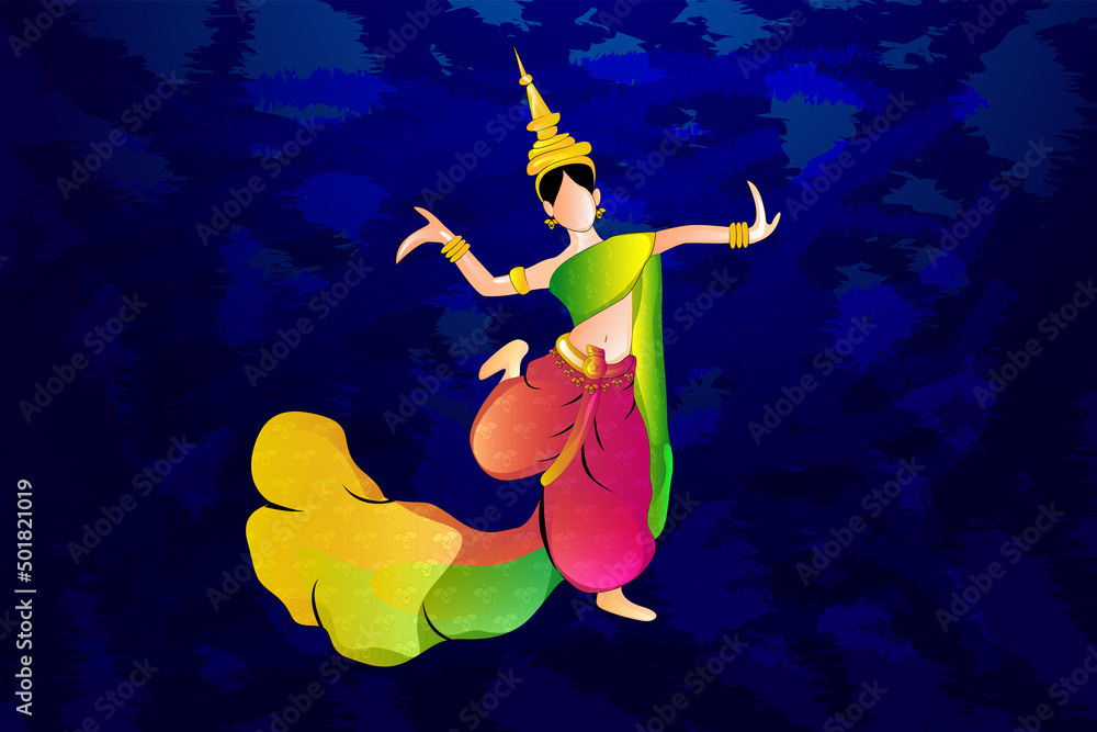 Apsara dancing over abstract background, Apsara flat drawing with ...