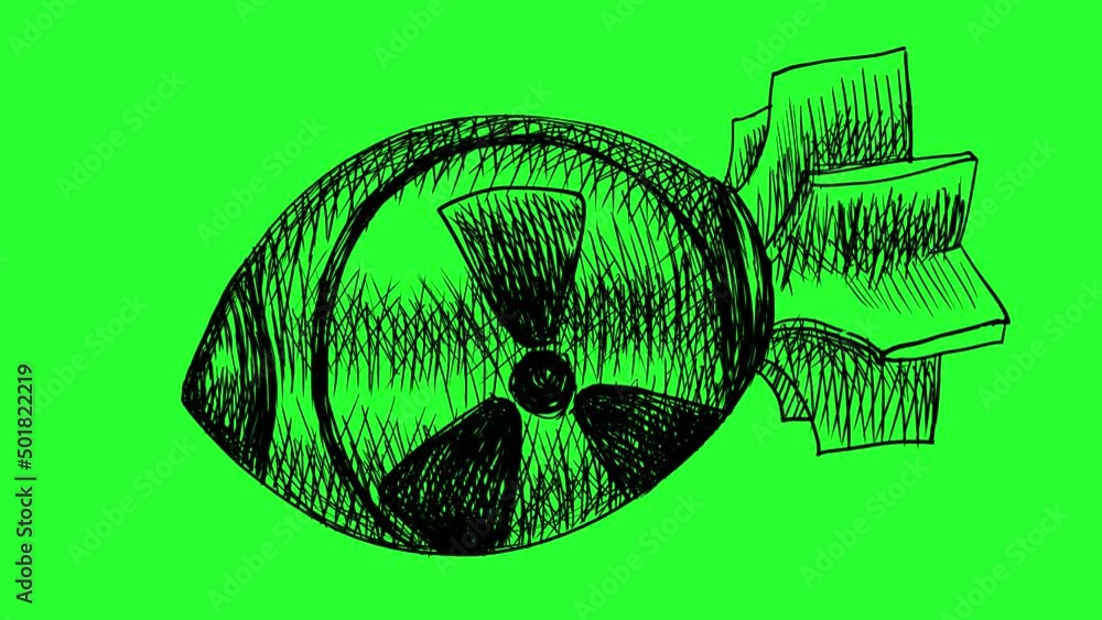 Animation with a nuclear warhead on a green background. Sketch with a ...