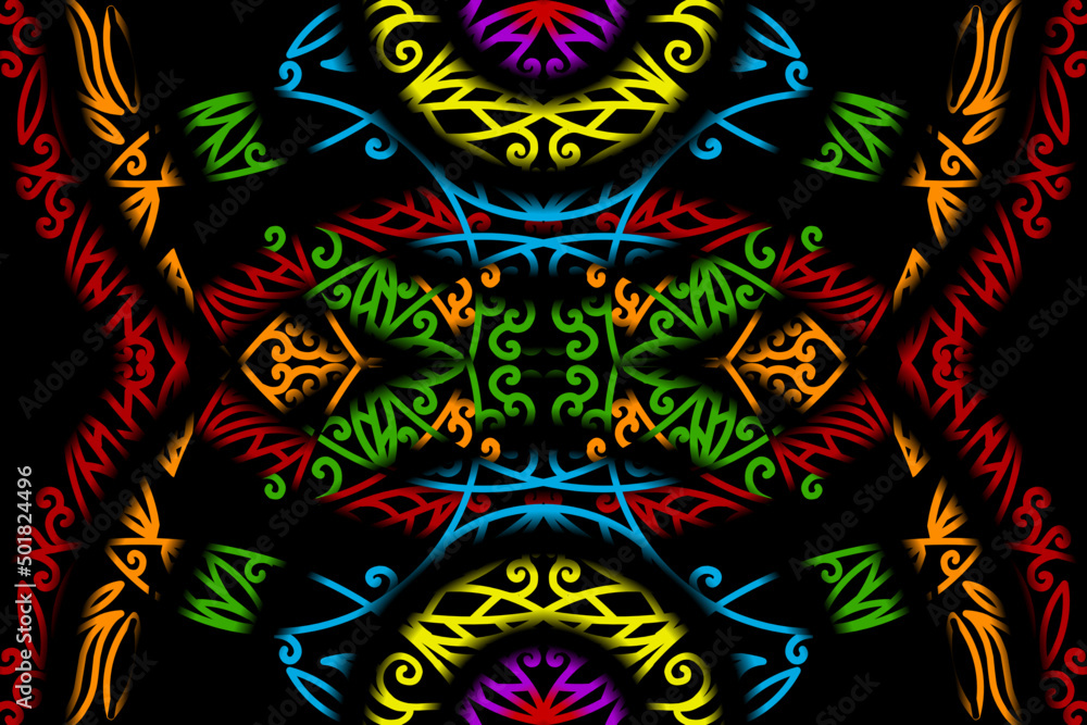 seamless colourful caleidoscope gradient flower and leaf line art ...