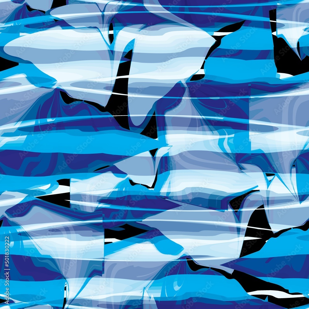 blue abstract Contour drawing seamless pattern on dark background. Hand ...