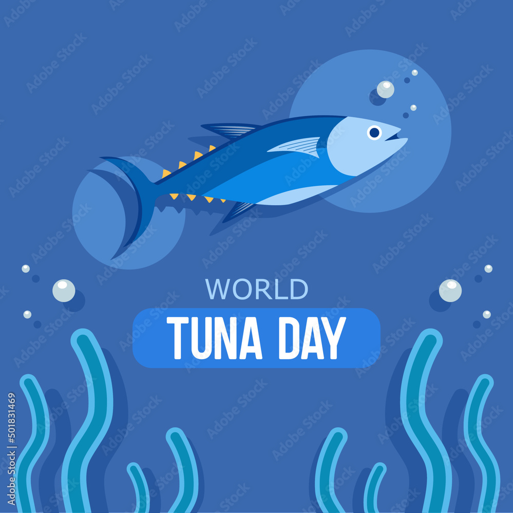 Vector illustration of tuna fish. World Tuna Day celebration background ...