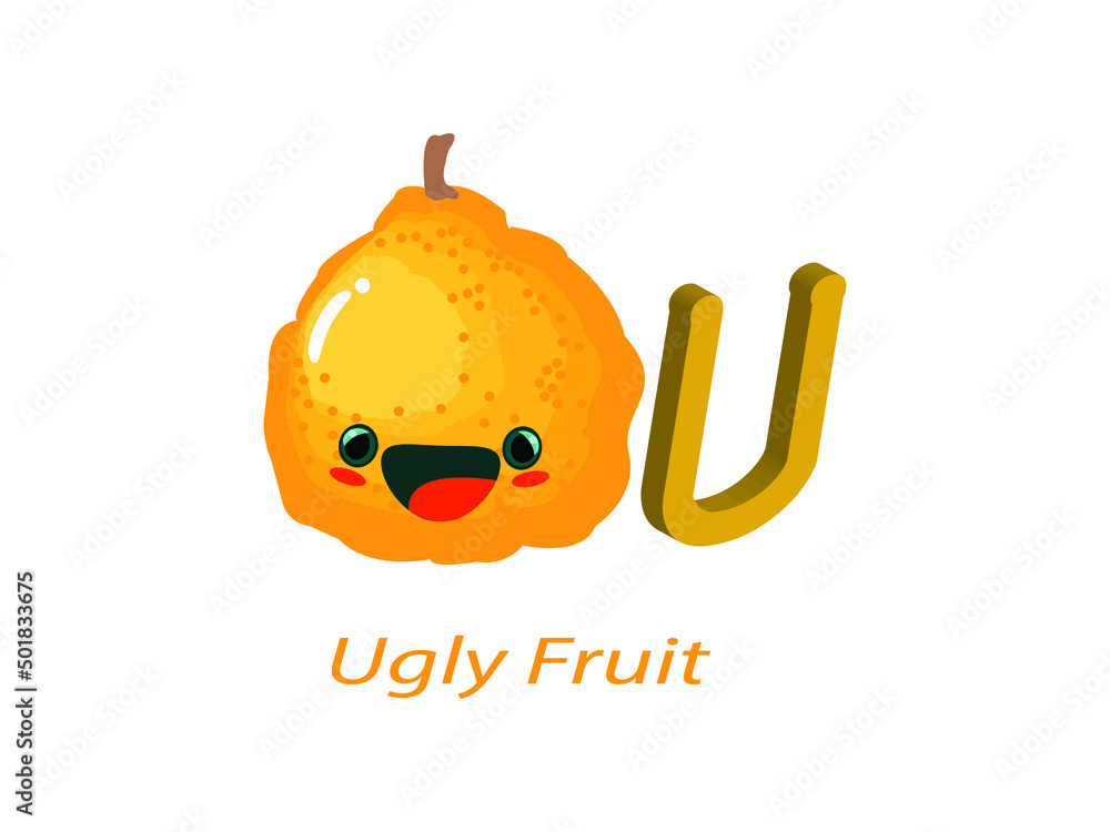 U for Ugly fruit Alphabet Vector illustration. Fruit and Vegetables ...