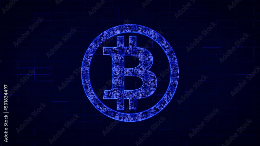 Bitcoin currency sign in digital cyberspace abstract animation. Global ...