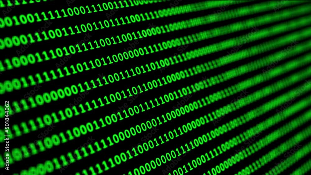 Abstract binary code background with green digits moving up the screen ...