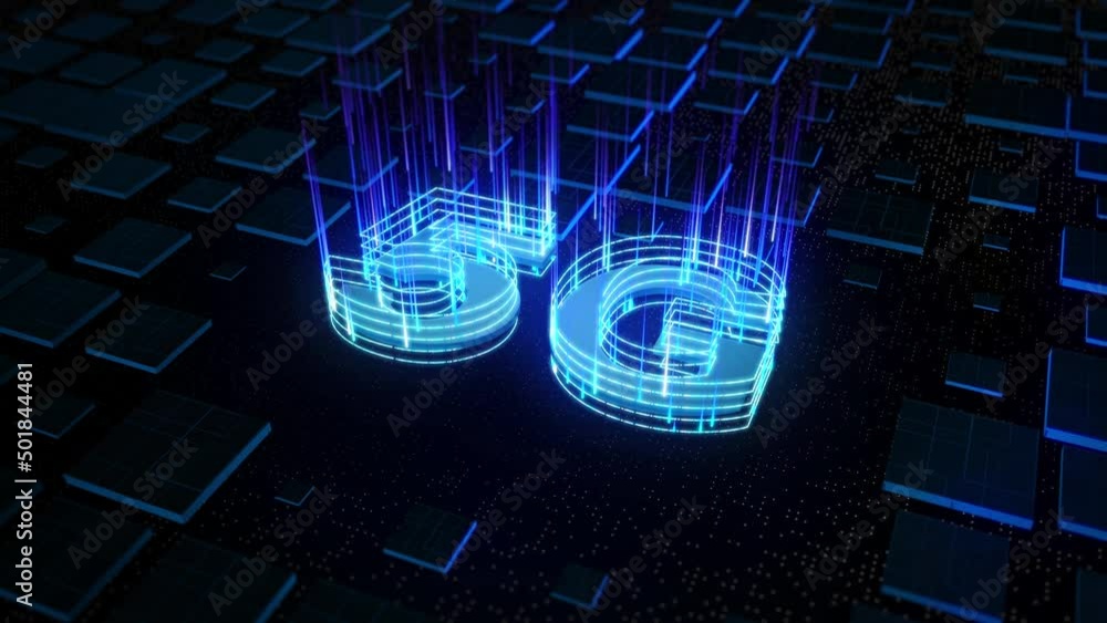 5G sign in digital cyberspace abstract animation. Global 5g network ...